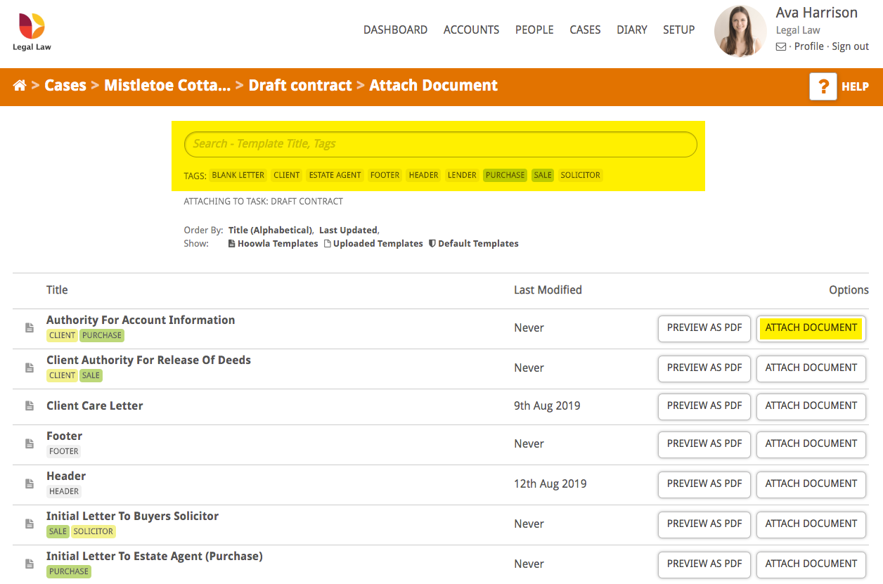 Add a Document Template to a Case Using the Attach Document Button ...