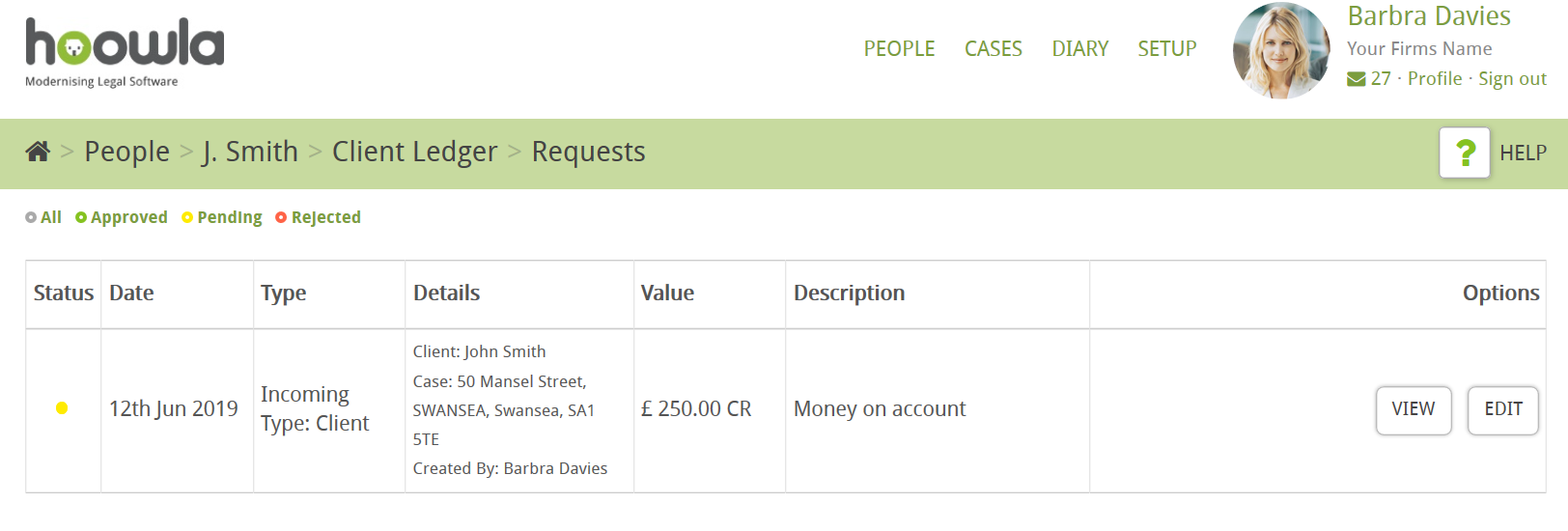 Making Payment Requests onto ledgers - Hoowla User Guides