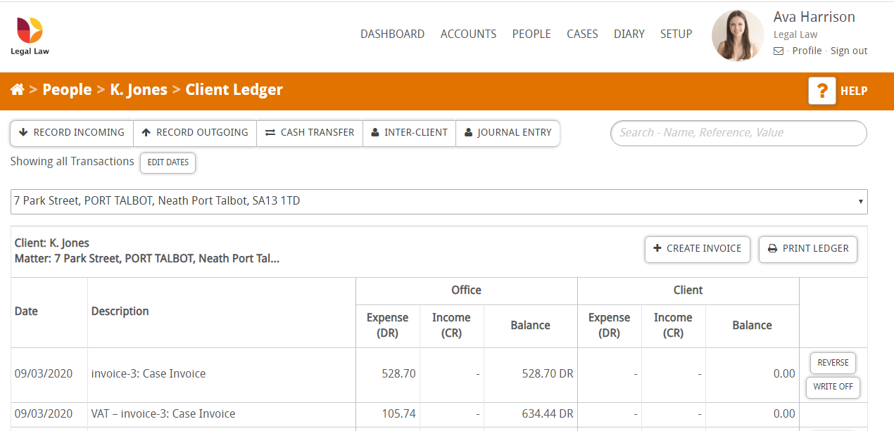 How to view the Client Ledger on a Case - Hoowla User Guides