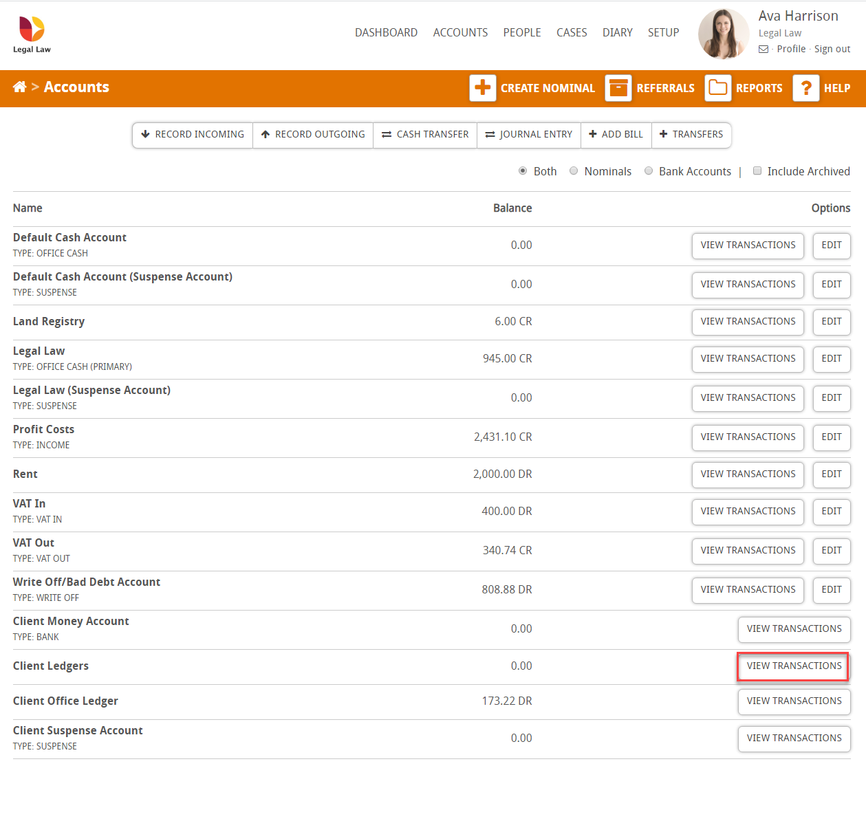 How to View all Client Transactions in a nominal