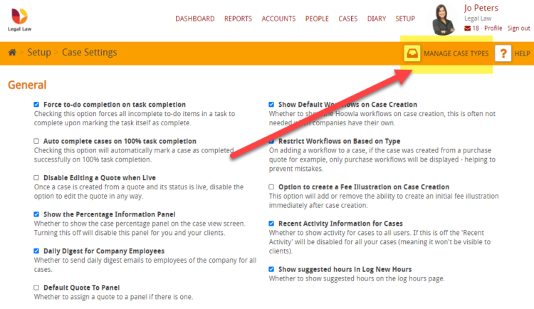 How to manage case types - Hoowla User Guides